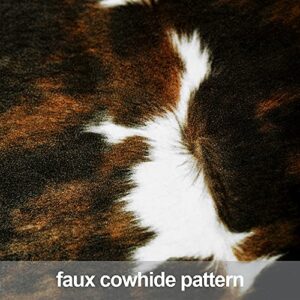 Amearea Faux Cowhide Rug, Premium Cow Print Rugs for Bedroom, Large Cow Hide Area Rug, Faux Fur Animal Hide Carpets for Livingroom, Kids Bedroom, Dining Western Decor Mat, Dark Brown 4.6x5.2 Feet