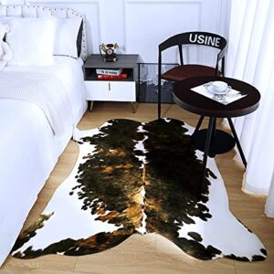 Amearea Faux Cowhide Rug, Premium Cow Print Rugs for Bedroom, Large Cow Hide Area Rug, Faux Fur Animal Hide Carpets for Livingroom, Kids Bedroom, Dining Western Decor Mat, Dark Brown 4.6x5.2 Feet