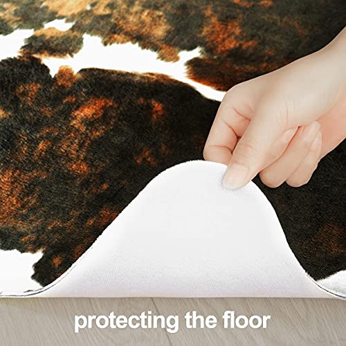 Amearea Faux Cowhide Rug, Premium Cow Print Rugs for Bedroom, Large Cow Hide Area Rug, Faux Fur Animal Hide Carpets for Livingroom, Kids Bedroom, Dining Western Decor Mat, Dark Brown 4.6x5.2 Feet