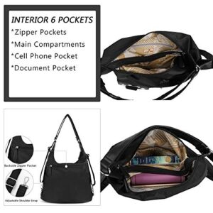 Soft Washed Leather Hobo Women Handbags Roomy Multiple Pockets Street ladies' Shoulder Bag Fashion Satchel Bag (W6802-2P#1668#1-BLACK/BLACK)