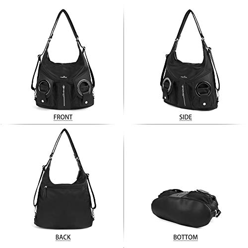 Soft Washed Leather Hobo Women Handbags Roomy Multiple Pockets Street ladies' Shoulder Bag Fashion Satchel Bag (W6802-2P#1668#1-BLACK/BLACK)