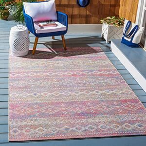 safavieh summer collection 4′ x 6′ ivory / pink smr498a boho indoor/ outdoor non-shedding easy-cleaning patio backyard porch deck mudroom accent-rug