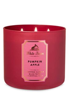 2020 white barn bath 3 wick candle in pumpkin apple (red apple, pumpkin, cinnamon, clove buds) made w essential oils w burn time of 25-45 hours