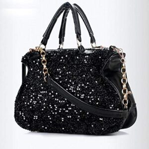 FiveloveTwo Women Punk Chain Handbag Purse Rhinestone Top-handle Shoulder Bag PU Leather Tote Satchel Black