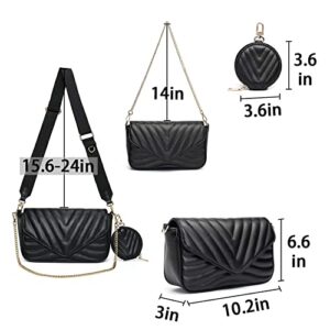 Small Quilted Crossbody Bags for Women Stylish Designer Purses and Handbags with Coin Purse including 2 Size Bag (Black)