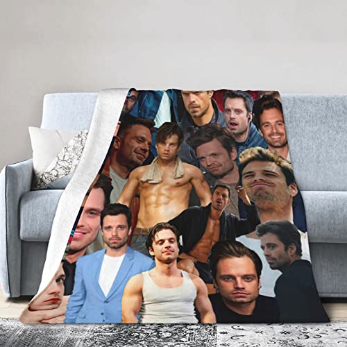 Sebastian Stan Collage Blanket Fleece Ultra-Soft Micro Throw Soft Blankets for Couch Sofa Bed 80"X60"