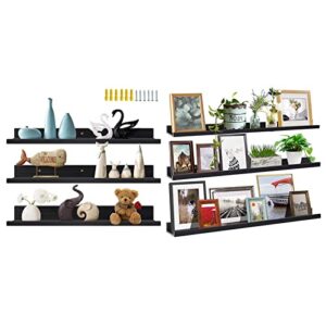 lavezee 47 inch + 36 inch black floating wall ledge shelves set of 3