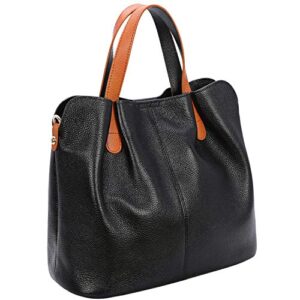 heshe womens genuine leather tote bag top handle bags shoulder handbags ladies designer purses crossbody bag (black)