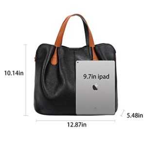 HESHE Womens Genuine Leather Tote Bag Top Handle Bags Shoulder Handbags Ladies Designer Purses Crossbody Bag (Black)