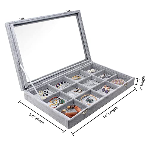 Hivory Bracelet Bangles & Jewelry Accessories Organizer Tray with Transparent Lid ~ Ample Space ~ See Through Top Display Case Accessories Storage Jewelry Box (Grey 12 Grid)