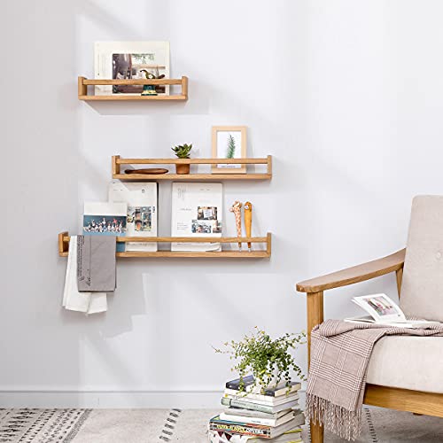 INMAN Wood Floating Nursery Shelves,Wooden Floating Kindergarten Bookshelves,Wall Shelf Organizer for Baby Nursery Decor,for Bathroom Walls Decorate Kitchen Spice Rack((Oak24 inches)