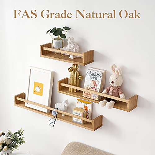 INMAN Wood Floating Nursery Shelves,Wooden Floating Kindergarten Bookshelves,Wall Shelf Organizer for Baby Nursery Decor,for Bathroom Walls Decorate Kitchen Spice Rack((Oak24 inches)