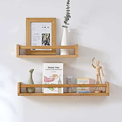 INMAN Wood Floating Nursery Shelves,Wooden Floating Kindergarten Bookshelves,Wall Shelf Organizer for Baby Nursery Decor,for Bathroom Walls Decorate Kitchen Spice Rack((Oak24 inches)