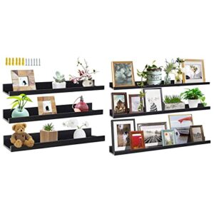 3 pack 24 inch and 3 pack 47 inch photo picture ledge shelf for office, living room, bedroom