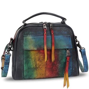 Genuine Leather Satchel Purse for Women Retro Cowhide Handmade Top Handle Handbag Designer Crossbody Bag (Multicolor2)