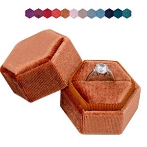 Beatrix & Luca The Lux Box: Antique Velvet Ring Box | Proposal | Wedding | Engagement | Photography | Hexagon | Rectangle | Single Double or Triple Slots | Jewelry (Sedona Copper Hexagon Single)