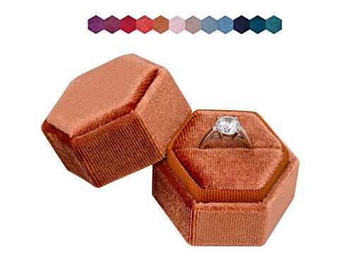 Beatrix & Luca The Lux Box: Antique Velvet Ring Box | Proposal | Wedding | Engagement | Photography | Hexagon | Rectangle | Single Double or Triple Slots | Jewelry (Sedona Copper Hexagon Single)