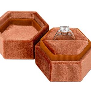 Beatrix & Luca The Lux Box: Antique Velvet Ring Box | Proposal | Wedding | Engagement | Photography | Hexagon | Rectangle | Single Double or Triple Slots | Jewelry (Sedona Copper Hexagon Single)