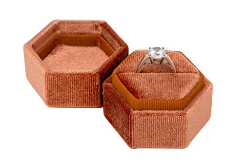 Beatrix & Luca The Lux Box: Antique Velvet Ring Box | Proposal | Wedding | Engagement | Photography | Hexagon | Rectangle | Single Double or Triple Slots | Jewelry (Sedona Copper Hexagon Single)