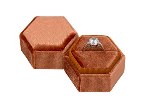 Beatrix & Luca The Lux Box: Antique Velvet Ring Box | Proposal | Wedding | Engagement | Photography | Hexagon | Rectangle | Single Double or Triple Slots | Jewelry (Sedona Copper Hexagon Single)