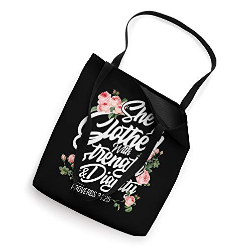 She Is Clothed With Strength & Dignity Proverbs 31:25 Jesus Tote Bag