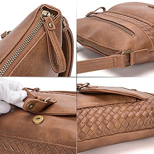 KouLi Buir Cross Body Bag Purses for Women - PU Leather Shoulder Handbags Sling Bag Medium Multi Pocket Lightweight (Brown)