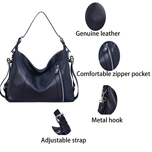 HESHE Vintage Genuine Leather Purses and Handbags for Women and Ladies Shoulder Bag Crossbody Bags (Dark Blue)