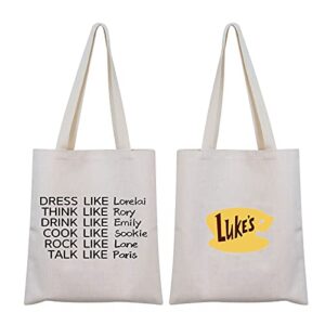 tsotmo girls luke’s canvas tote bags tv shows gift dress like lorelai think like rory drink like emily cook like sookie rock like lane talk like paris canvas tote bags (likerory canvas)