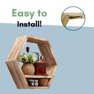 IZB HOME Hexagon Shelves Honeycomb Shelves - Hexagon Floating Shelves Set of 3 Hexagon Shelf, 3 Movable Mid Plates Included - Natural Wood Color