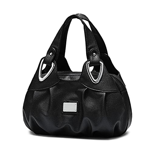 DIRRONA Fashion Women Handbag Ladies Shoulder Bag Casual Travel Tote Bag Waterproof PU Leather Handbag Womens Flower Bag Top Handle Bag Black