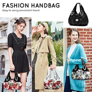 DIRRONA Fashion Women Handbag Ladies Shoulder Bag Casual Travel Tote Bag Waterproof PU Leather Handbag Womens Flower Bag Top Handle Bag Black