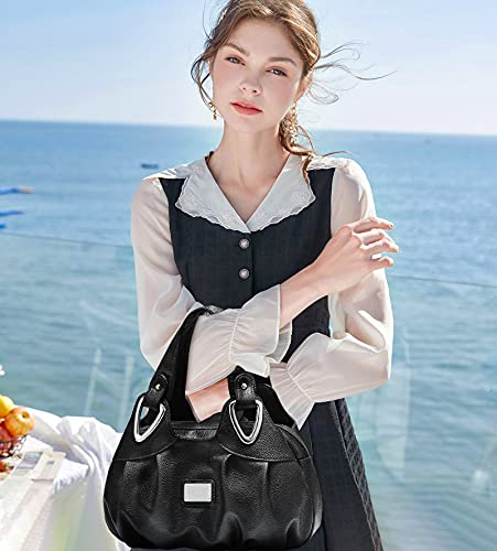 DIRRONA Fashion Women Handbag Ladies Shoulder Bag Casual Travel Tote Bag Waterproof PU Leather Handbag Womens Flower Bag Top Handle Bag Black