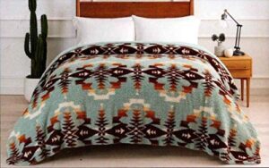 pendleton sherpa fleece reversible blanket – king size – home collection avra valley teal – super soft blanket 112″ by 92″