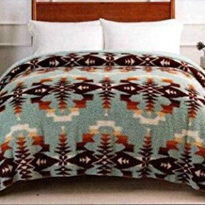 Pendleton Sherpa Fleece Reversible Blanket - King Size - Home Collection Avra Valley Teal - Super Soft Blanket 112" by 92"