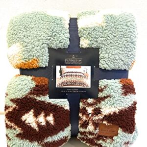 Pendleton Sherpa Fleece Reversible Blanket - King Size - Home Collection Avra Valley Teal - Super Soft Blanket 112" by 92"