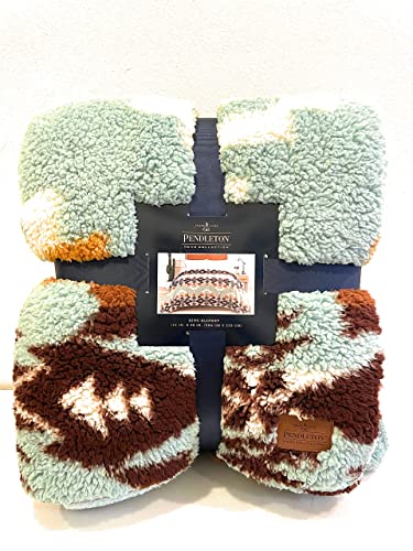 Pendleton Sherpa Fleece Reversible Blanket - King Size - Home Collection Avra Valley Teal - Super Soft Blanket 112" by 92"