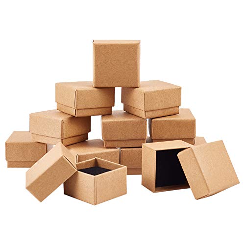 PH PandaHall 48 Pack Ring Box, 1.5x1.5x1.1 Inch Jewelry Gift Boxes Square Cardboard Jewelry Box with Foam Small Earring Packing Box for Selling Valentine Weddings Mother Birthdays Christmas Business