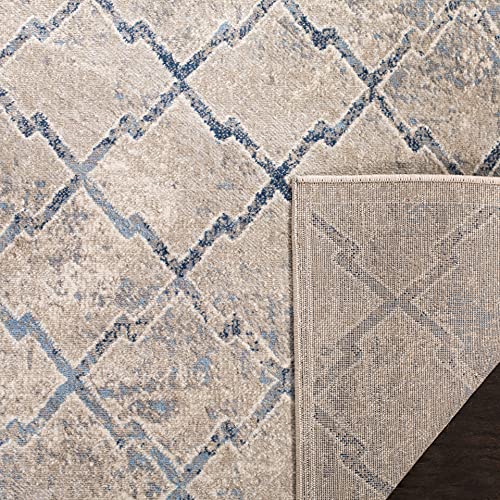 SAFAVIEH Brentwood Collection 12' x 18' Light Grey/Blue BNT809G Trellis Distressed Non-Shedding Living Room Bedroom Dining Home Office Area Rug