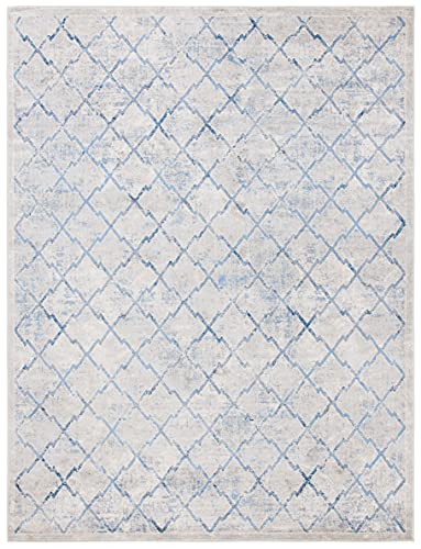 SAFAVIEH Brentwood Collection 12' x 18' Light Grey/Blue BNT809G Trellis Distressed Non-Shedding Living Room Bedroom Dining Home Office Area Rug