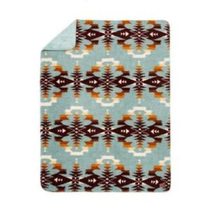 Pendleton Sherpa Fleece Reversible Blanket - Queen Size - Home Collection Avra Valley Teal - Super Soft Blanket 98" by 92"