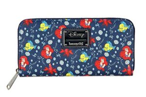 loungefly disney little mermaid ariel and flounder faux leather full zip wallet