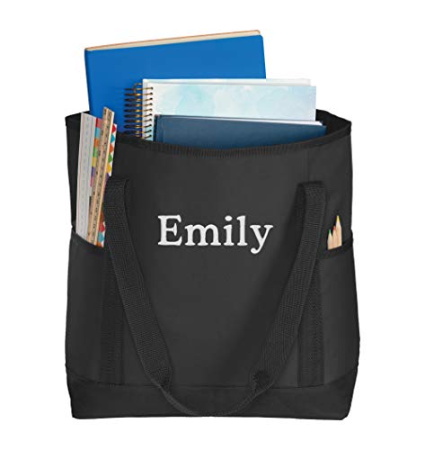 Personalized Zippered Tote| On-The-Go Monogrammed Tote Bag | Customize with a Name or Monogram (Black-Name)