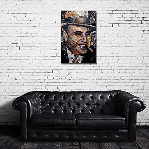 Al Capone Poster Wall Art Mafia Gangster Canvas Mob Painting Print Decor American Public Enemy Modern Artwork for Living Room Framed Size 16x24 inch(40x60cm)