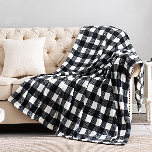 BEDELITE Fleece Throw Blanket for Couch Sofa Bed, Buffalo Plaid Decor Black and White Checkered Blanket, Cozy Fuzzy Soft Lightweight Warm Blankets for Spring and Summer