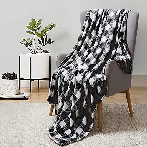 BEDELITE Fleece Throw Blanket for Couch Sofa Bed, Buffalo Plaid Decor Black and White Checkered Blanket, Cozy Fuzzy Soft Lightweight Warm Blankets for Spring and Summer