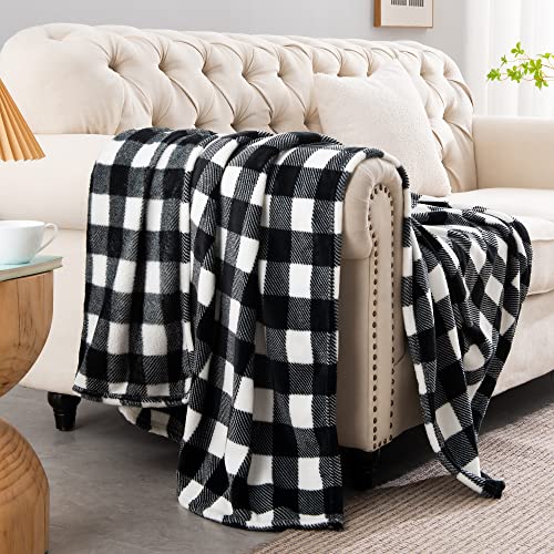 BEDELITE Fleece Throw Blanket for Couch Sofa Bed, Buffalo Plaid Decor Black and White Checkered Blanket, Cozy Fuzzy Soft Lightweight Warm Blankets for Spring and Summer