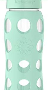 Lifefactory 22-Ounce Glass Water Bottle with Active Flip Cap and Protective Silicone Sleeve, Mint