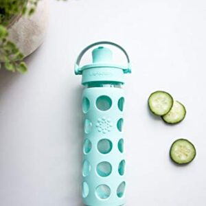 Lifefactory 22-Ounce Glass Water Bottle with Active Flip Cap and Protective Silicone Sleeve, Mint