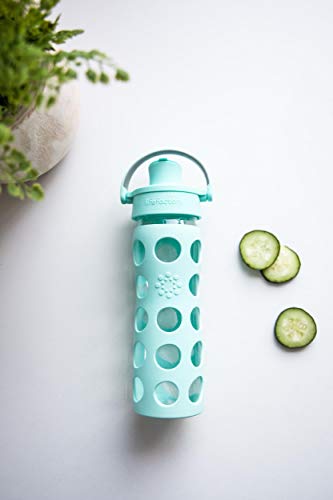 Lifefactory 22-Ounce Glass Water Bottle with Active Flip Cap and Protective Silicone Sleeve, Mint