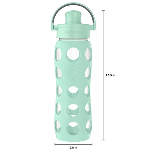 Lifefactory 22-Ounce Glass Water Bottle with Active Flip Cap and Protective Silicone Sleeve, Mint